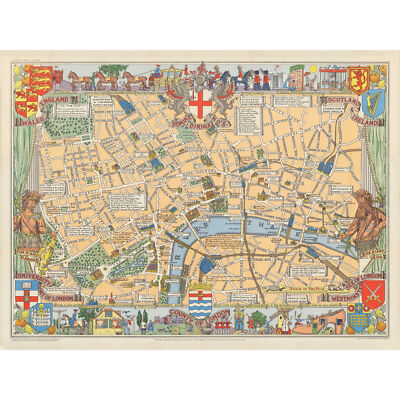 1938 Childrens Map Of London Large Wall Art Print 18X24 In | eBay Australia