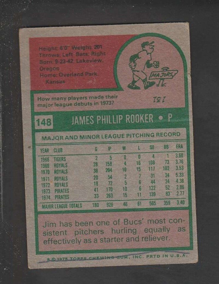 1975 Topps #148 Jim Rooker GVG Pirates 161411 | eBay