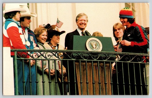 Postcard President Jimmy Carter Celebrates 1980 Olympic Hockey Dream ...