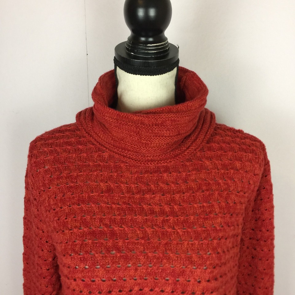 NOMADIC TRADERS Sweater Size S Womans Red Ramie Open Knit Turtleneck ...
