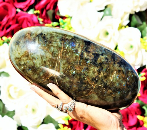 Large 275MM Natural Green Labradorite Stone Chakra Stone Metaphysical ...