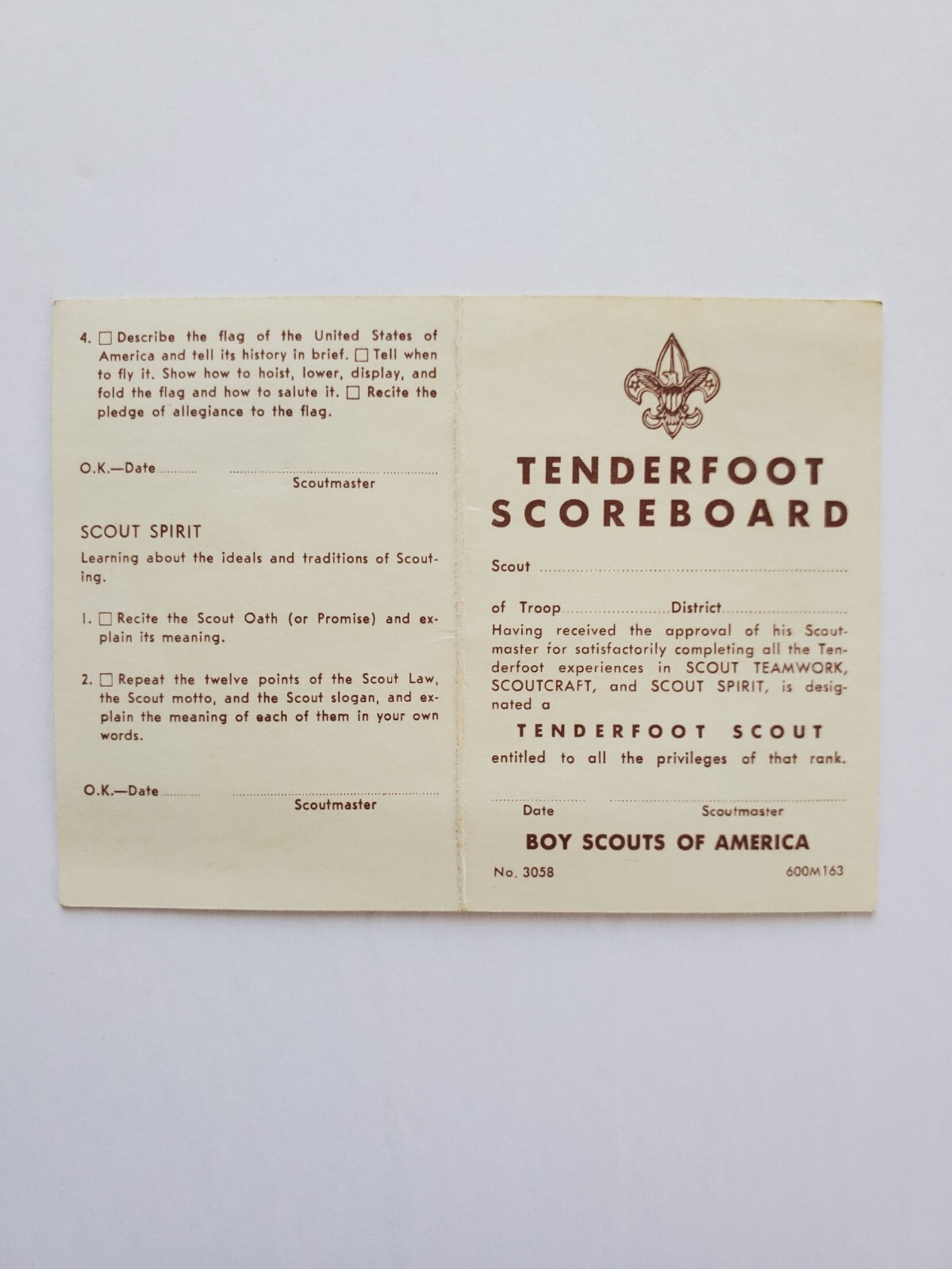 VINTAGE Boy Scouts of American TENDERFOOT SCOREBOARD. Unused. | eBay