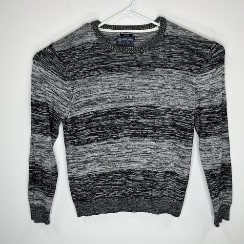 American Rag Sweater Mens Medium Gray Black Striped Crewneck Pullover ...