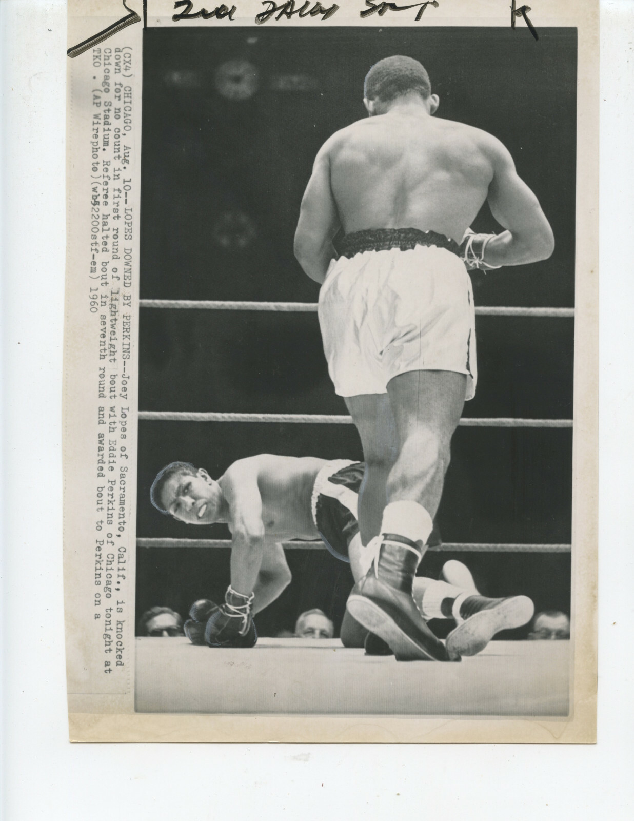 HALL OF FAME WELTERWEIGHT BOXER "EDDIE PERKINS" 1960 PRESS PHOTO (vs ...