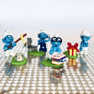 SMURFS FIGURES: Fisher Smurf, Handy Smurfs Lot x4 Collector Peyo ...