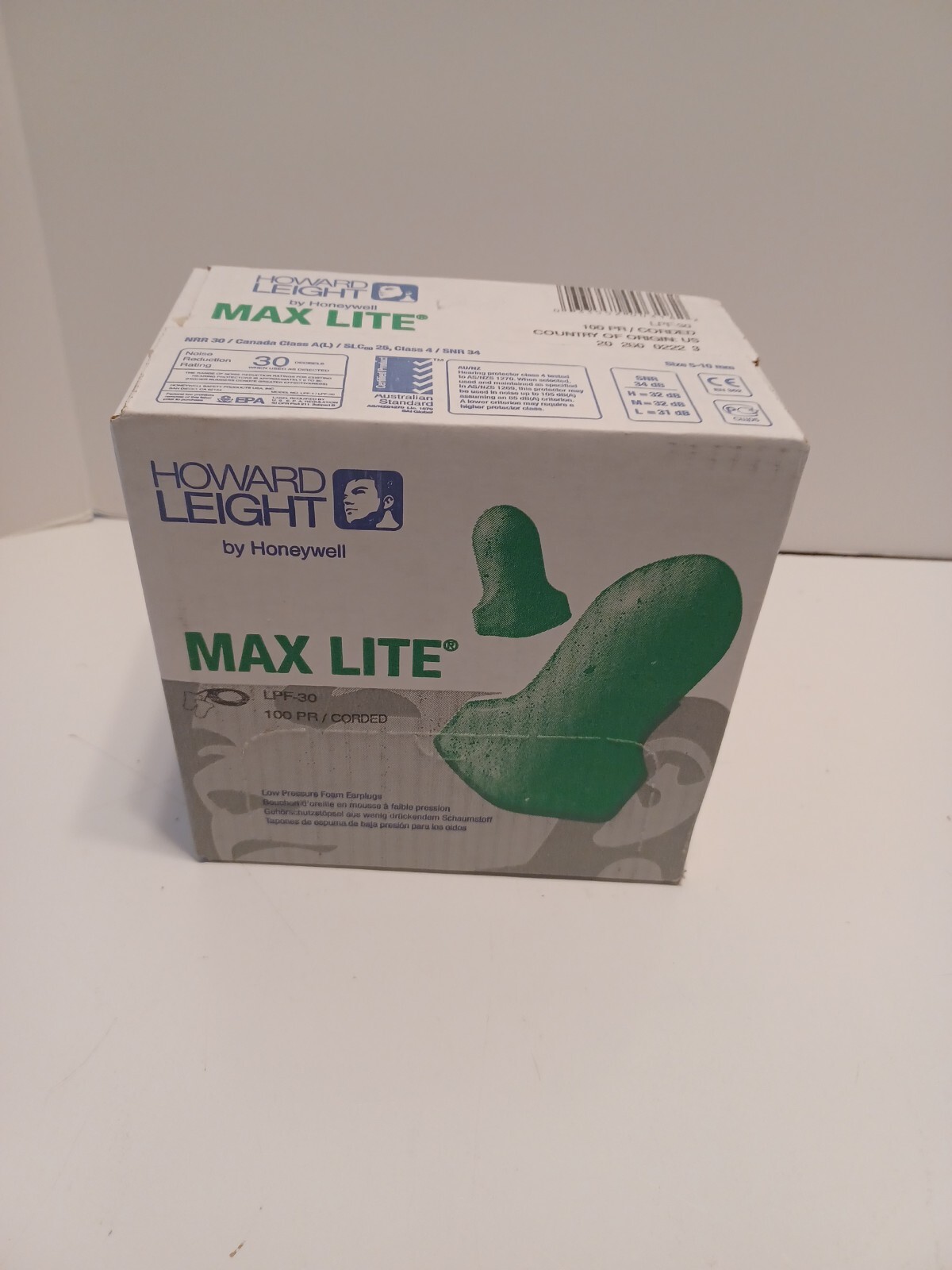 Howard Leight Max-Lite LPF-30 Corded Green Safety Ear Plugs Earplugs ...