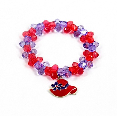 Red Hat Charm Bracelet Assorted Red & Purple Beads Stretchable Society ...