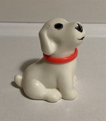 Vintage Little Tikes Dollhouse Pet Figure White Dog Puppy Pup w/ Red ...