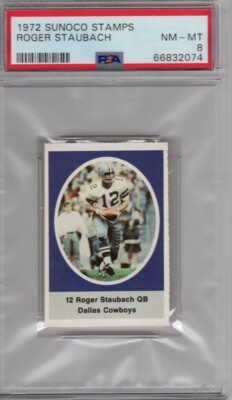 1972 Sunoco Football Stamp Roger Staubach Cowboys Rookie RC PSA 8 | eBay