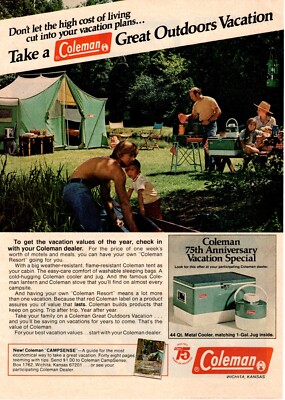 Coleman Outdoors Cooler Vintage Print Ad 7.75 x 10 Camping Travel 1970s ...
