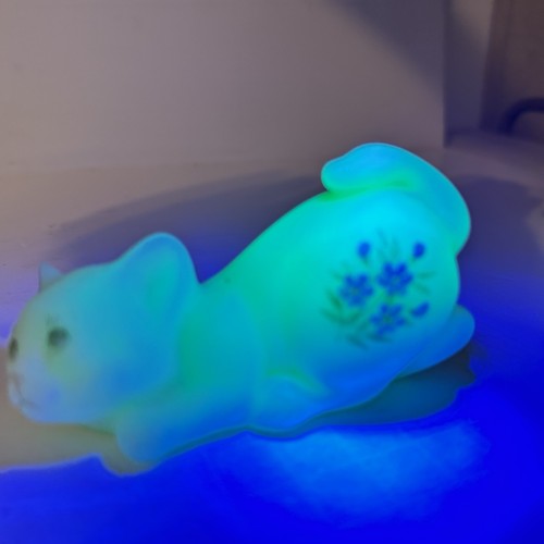 Fenton Glows Custard Glass Vaseline Cat Tags Crouched Version Signed 4 ...