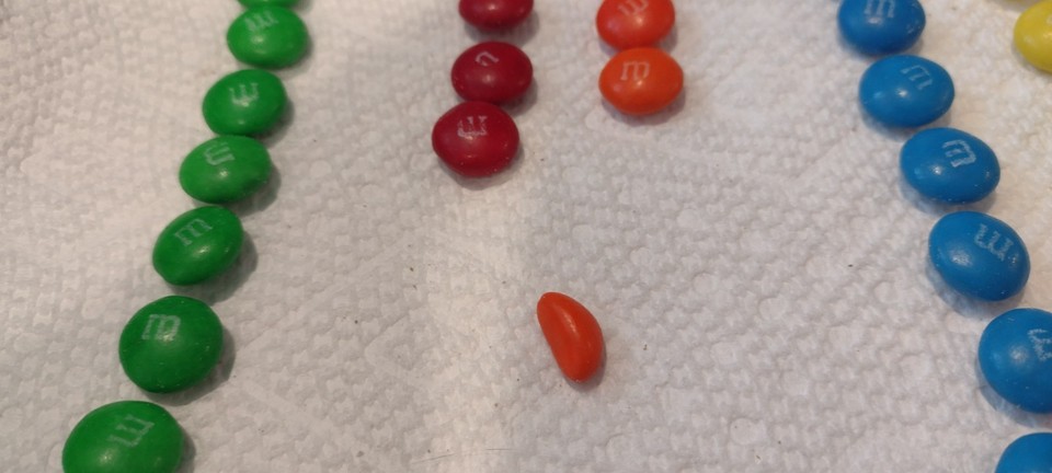 M&M Candy Factory Defect Orange Half-moon shape manufacture error ...