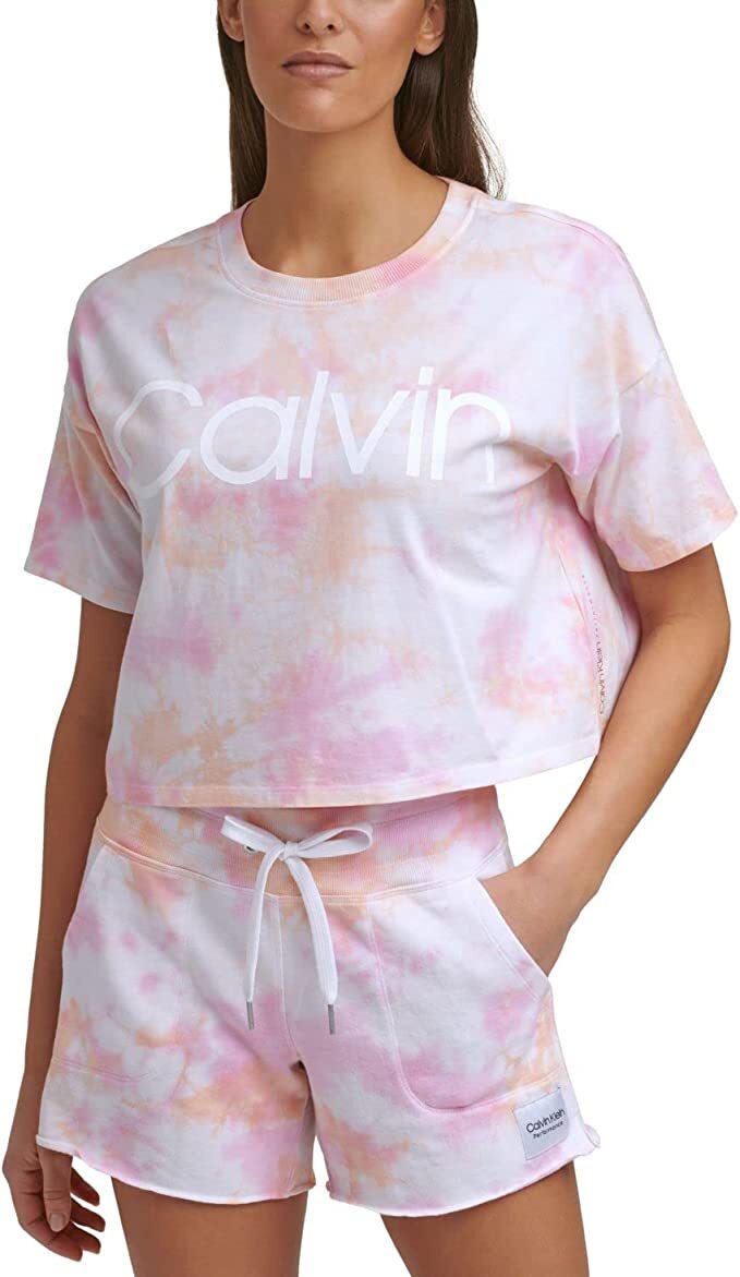 Calvin Klein Performance Women's Cropped Tie-Dyed T-Shirt (Kensington Peach