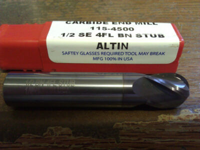 .500" 1/2" 4 FLUTE SINGLE END STUB AlTiN CARBIDE BALL END MILL 1/2" x 5 ...