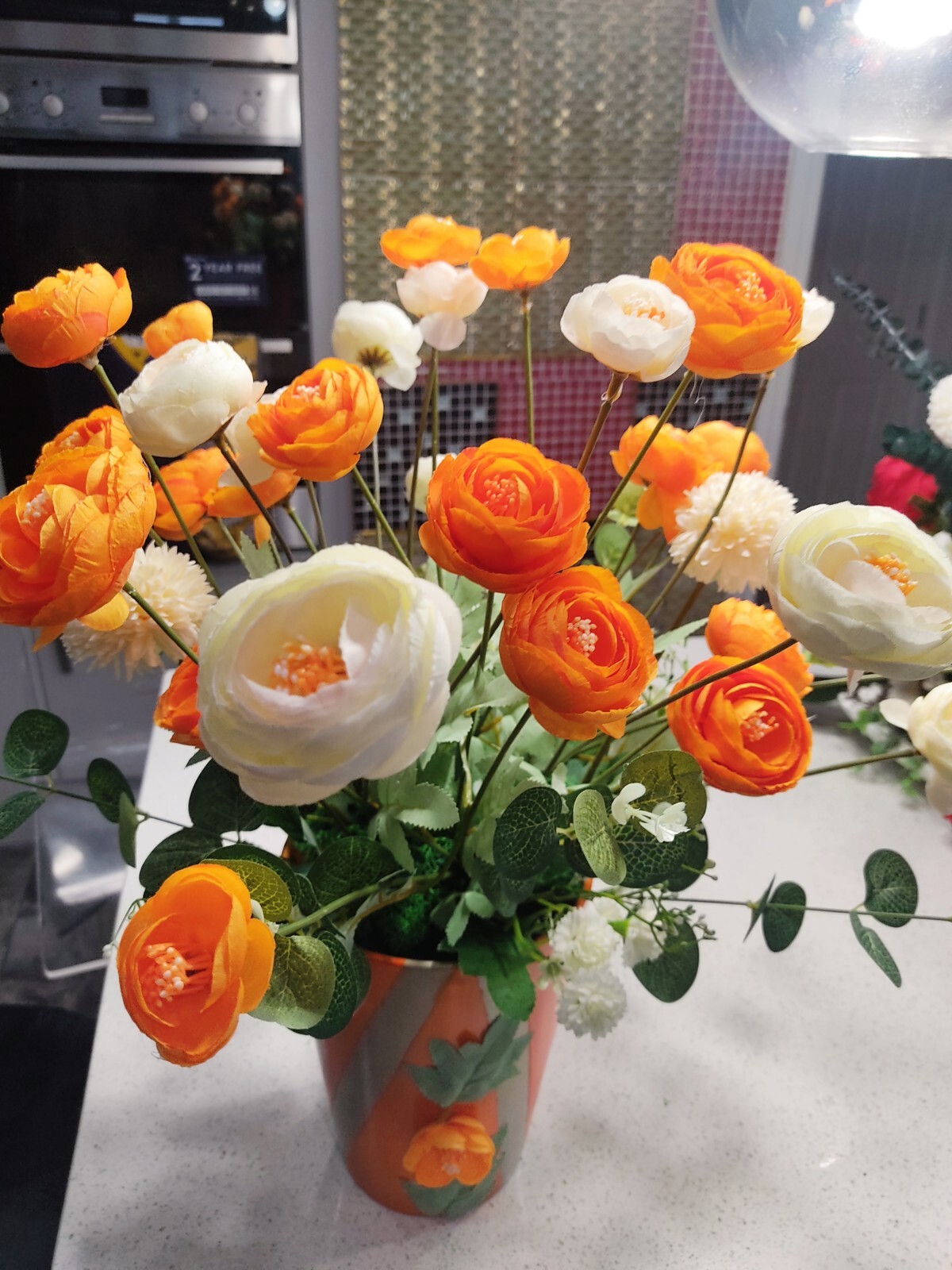 Artificial orange and white flowers arrangements lotus carnation ...