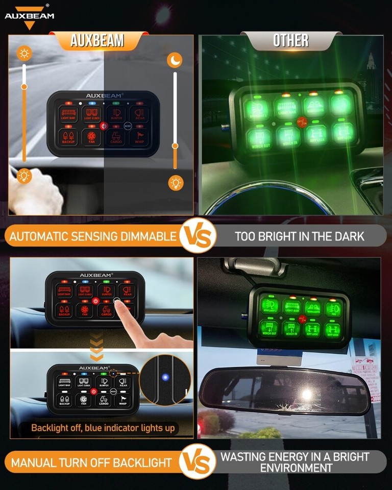 AUXBEAM 8 Gang Work Light Pods Switch Control Relay System RGB Panel ...