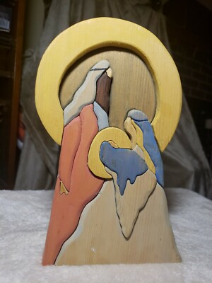 Intarsia 9" Wood Hand Painted Holy Family Nativity Scene | eBay