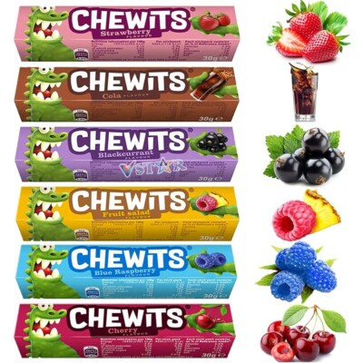 Chewits Cherry Cola Strawberry Blackcurrant Blue raspberry Fruit ...