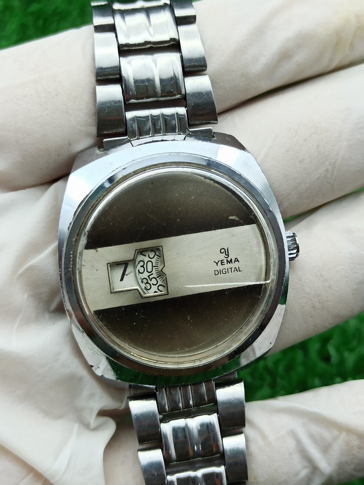 Rare Vintage YEMA WATCH Space Age Digital Jump Hour Automatic 70s Swiss ...