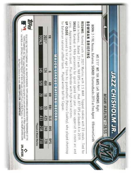 2022 Bowman #4 Jazz Chisholm Jr. | Miami Marlins | eBay