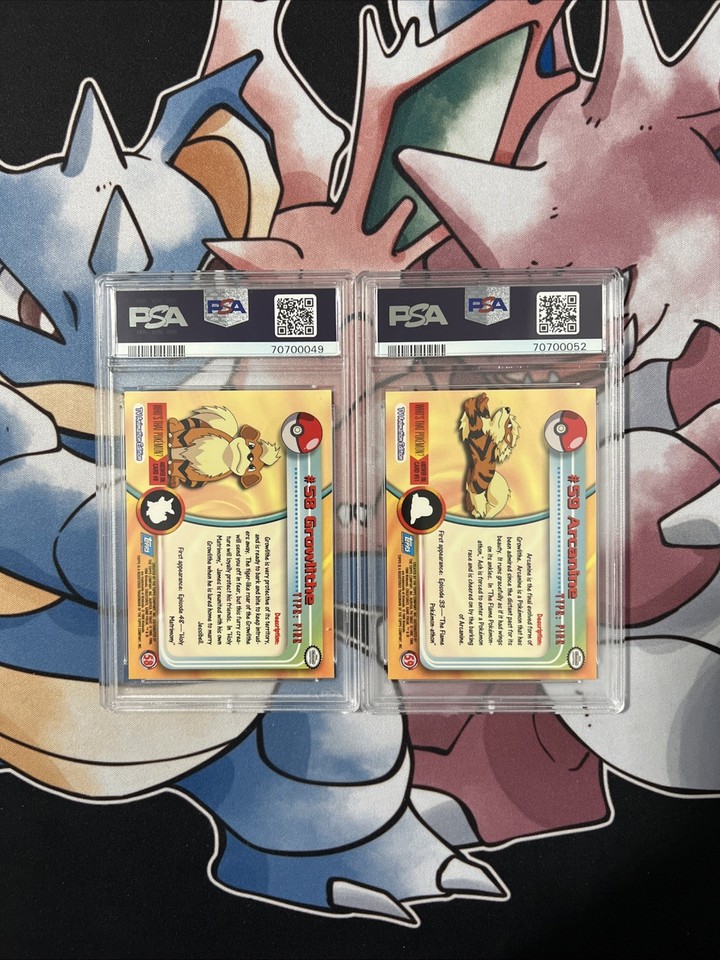 PSA 7 NM Growlithe #58 Arcanine #59 Blue Logo 1999 Pokemon Topps TV ...