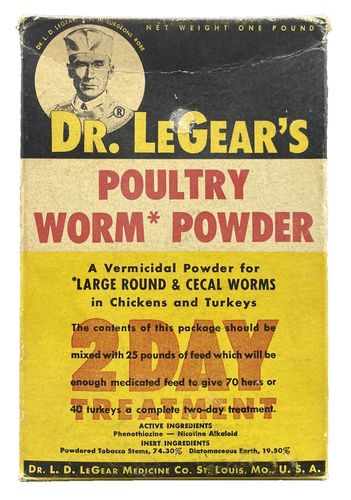 VINTAGE DR. LEGEAR'S POULTRY WORM POWDER NOS FARM AND AGRICULTURE ...