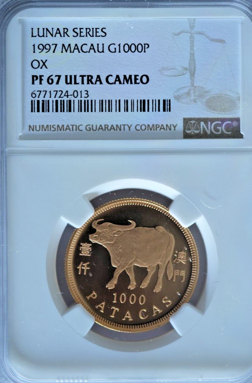 China Macau 1997 1000 Pataca Gold Proof Coin Year of OX NGC PF 67 ULTRA ...