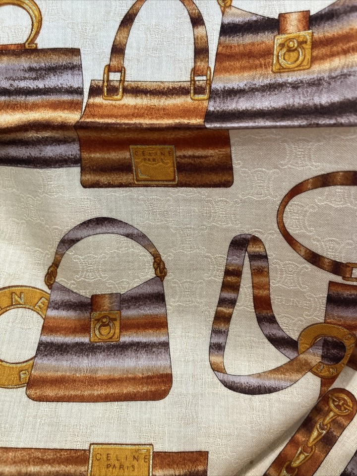 Vintage Celine Handkerchief Scarf Bag pattern Brown Cotton Pocket ...