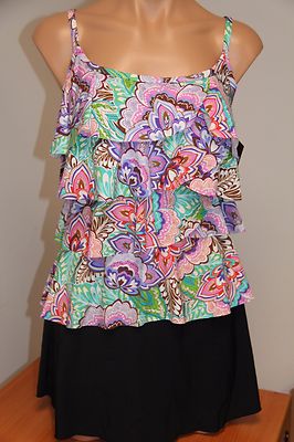 NWT Miraclesuit Swimsuit Tankini 2 pc set sz 10 Tiering up Pink Skirt ...