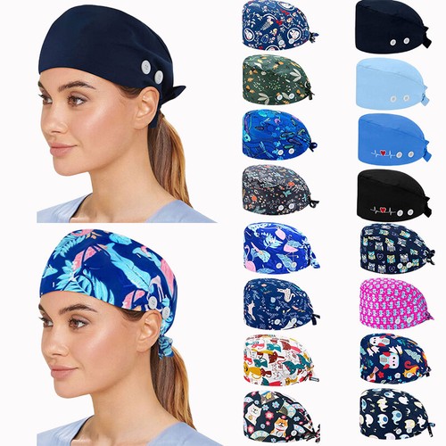 Surgical Scrub Cap Doctor Nurse Bouffant Hat Adjustable Head Cover with ...