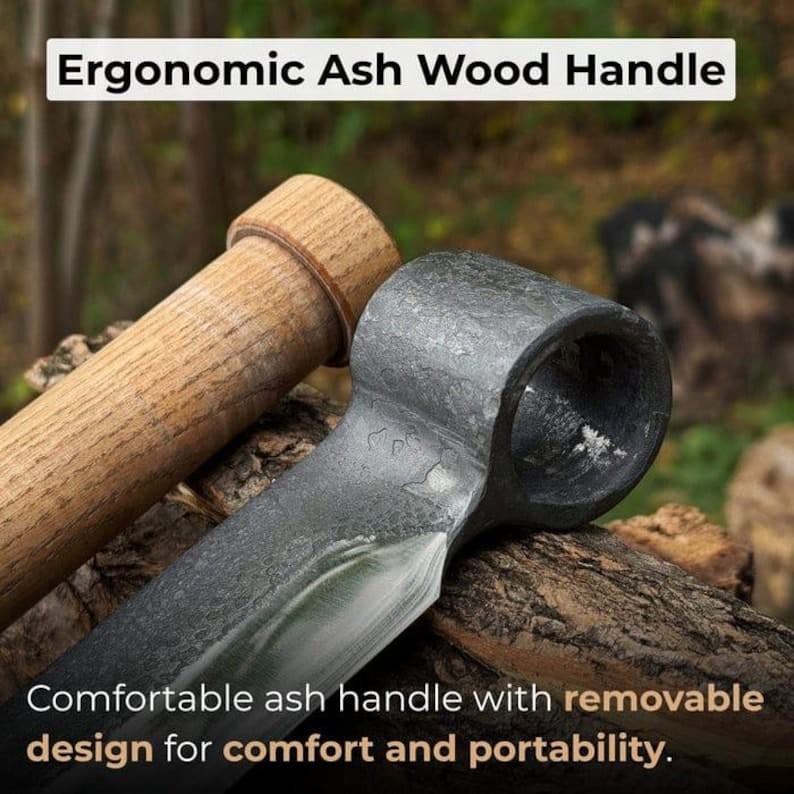 Hand-Forged 52100 Carbon Steel Splitting Froe with Ash Handle & Sheath ...