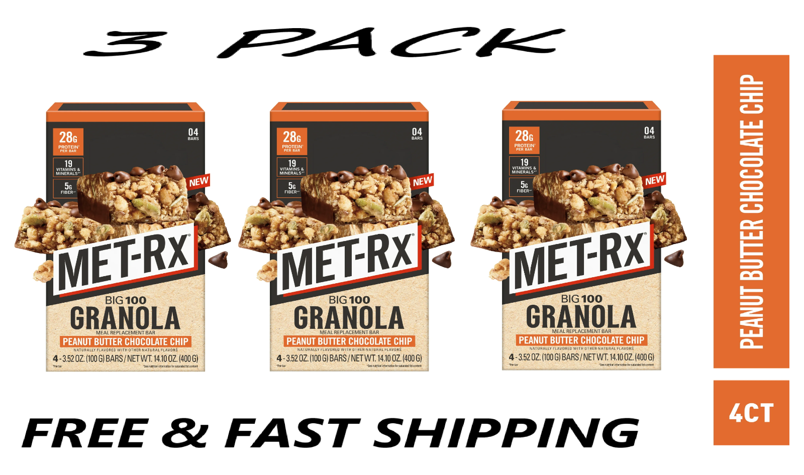 (3 PACK) MET-Rx Big 100 Protein Bars, Granola Peanut Butter Meal Bars ...