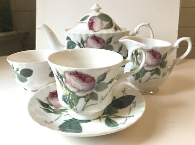 1996 Redoute Roses Roy Kirkham Fine Bone China England Tea set- 5 ...