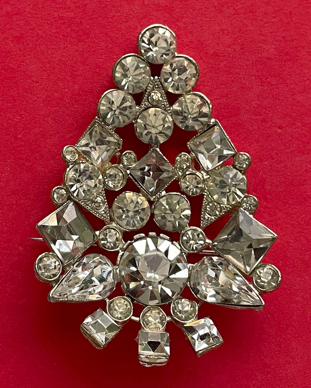 VINTAGE ART DECO CHRISTMAS TREE BROOCH PIN CLEAR RHIN… - Gem