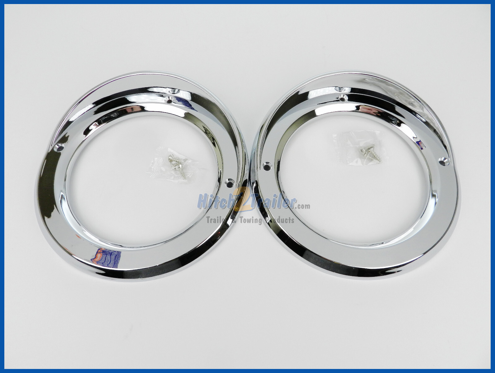 (2) Round Chrome Bezels/Covers w/visor 4" Grommet Mount LED Stop Turn ...