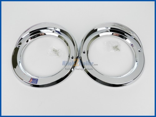 (2) Round Chrome Bezels/Covers w/visor 4" Grommet Mount LED Stop Turn ...