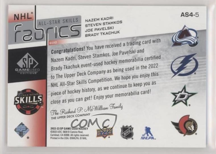 2022-23 SP Game Used NHL All-Star Jersey Quads Nazem Kadri Steven ...