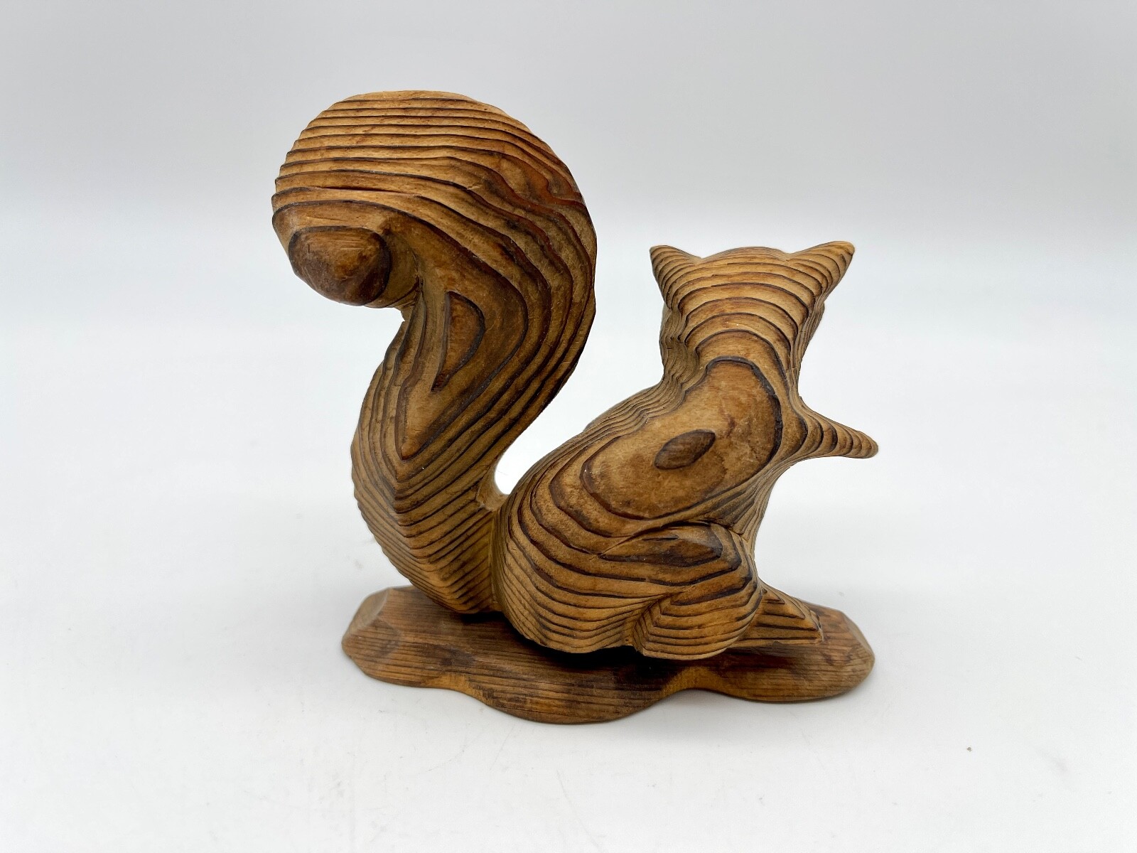 Vtg WOCO Japan Cryptomeria Wood Carved Squirrel Figurine on Swivel Base ...