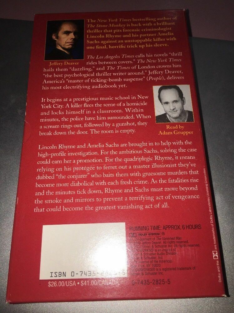 Lincoln Rhyme: The Vanished Man No. 5 by Jeffery Deaver (2003, Cassette ...