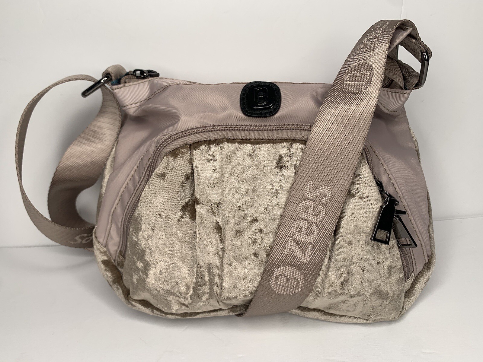 BZEES light tan crush velvet crossbody bag purse - Gem