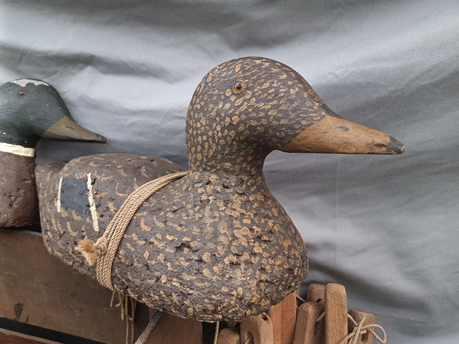 Antique Rig 11 Cork Wood Duck Decoys Decoy w Crate George Klebber St ...