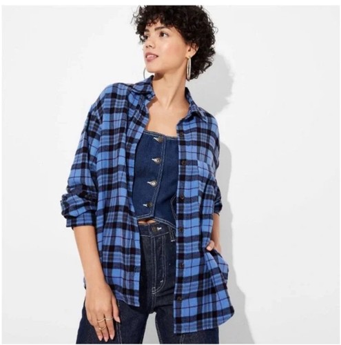 NWOT Wild Fable Blue Flannel Shirt Large | eBay