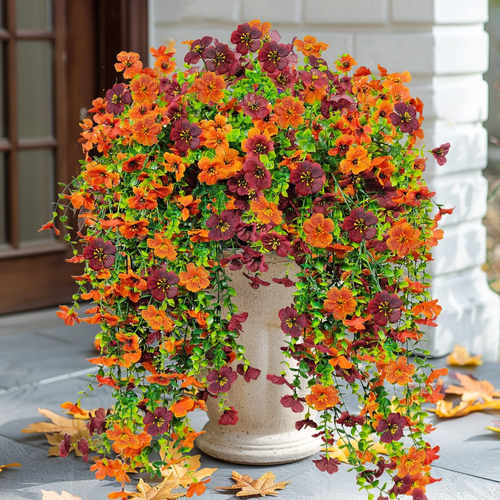 Artificial Mums Fake Hanging Flowers for Outdoor Decoration, 4 PCS Faux ...
