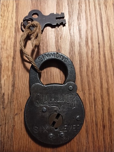 Antique Quality six Lever Padlock W/ key Vtg 1894 lock trunk tool box ...