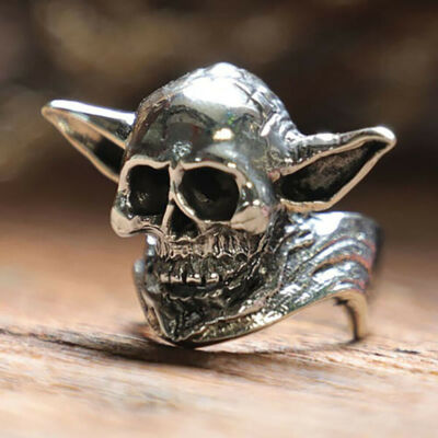925 Sterling Silver Star Wars Yoda Elf Skull Wedding Engagement Ring ...