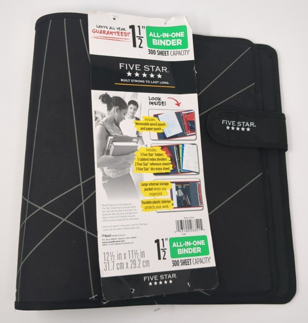 Mead Five Star X-507 Binder Black 3 Ring 1-1/2" Pencil Pouch w/ Hole ...