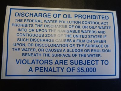 HYDRA SPORT HS26010063 DISCHARGE OF OIL PROHIBITED LABEL DECAL MARINE ...
