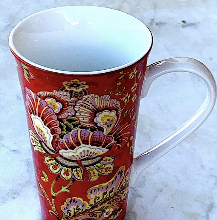 222 FIFTH GABRIELLE RED LATTE MUG CUP 6 IN PORCELAINE 16oz FLORAL | eBay