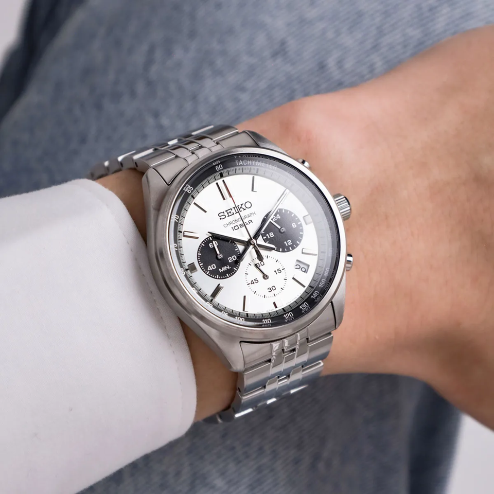 Seiko SSB425P1 Chronograph 41mm Silver Dial Panda Conceptual Quartz Men ...