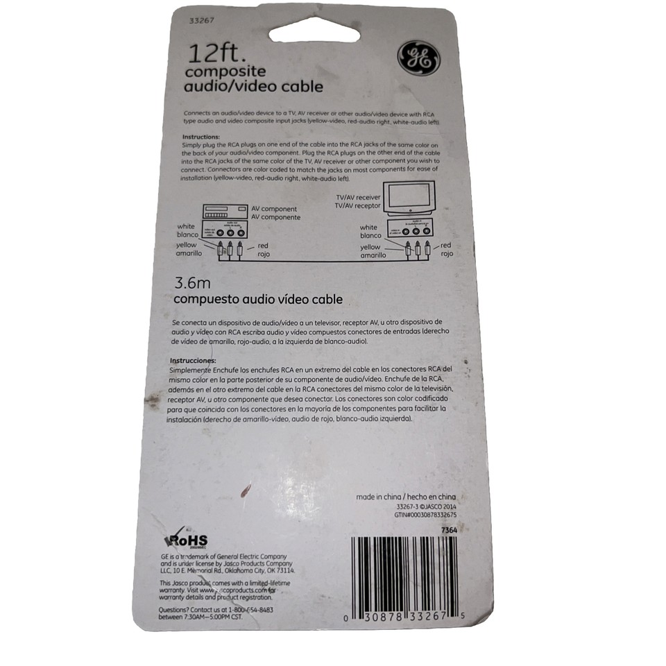 GE Audio Video RCA Composite Cable 12 Ft. Long New | eBay